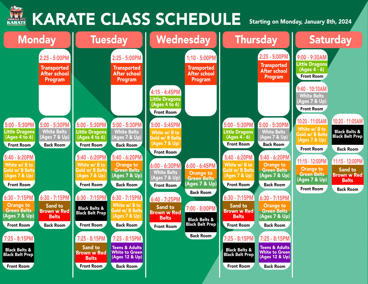Schedule – Emerald City Karate